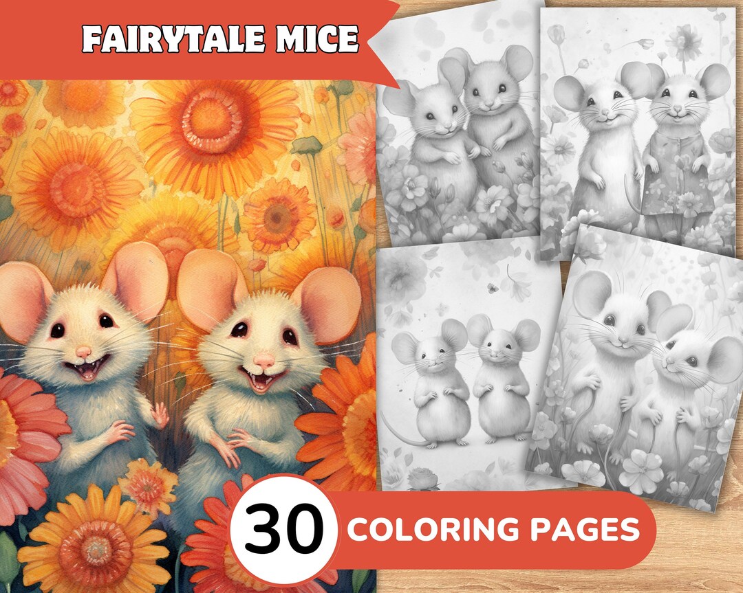 Mice Coloring Book, Mice Coloring Page, Fairytale Coloring, Animal ...