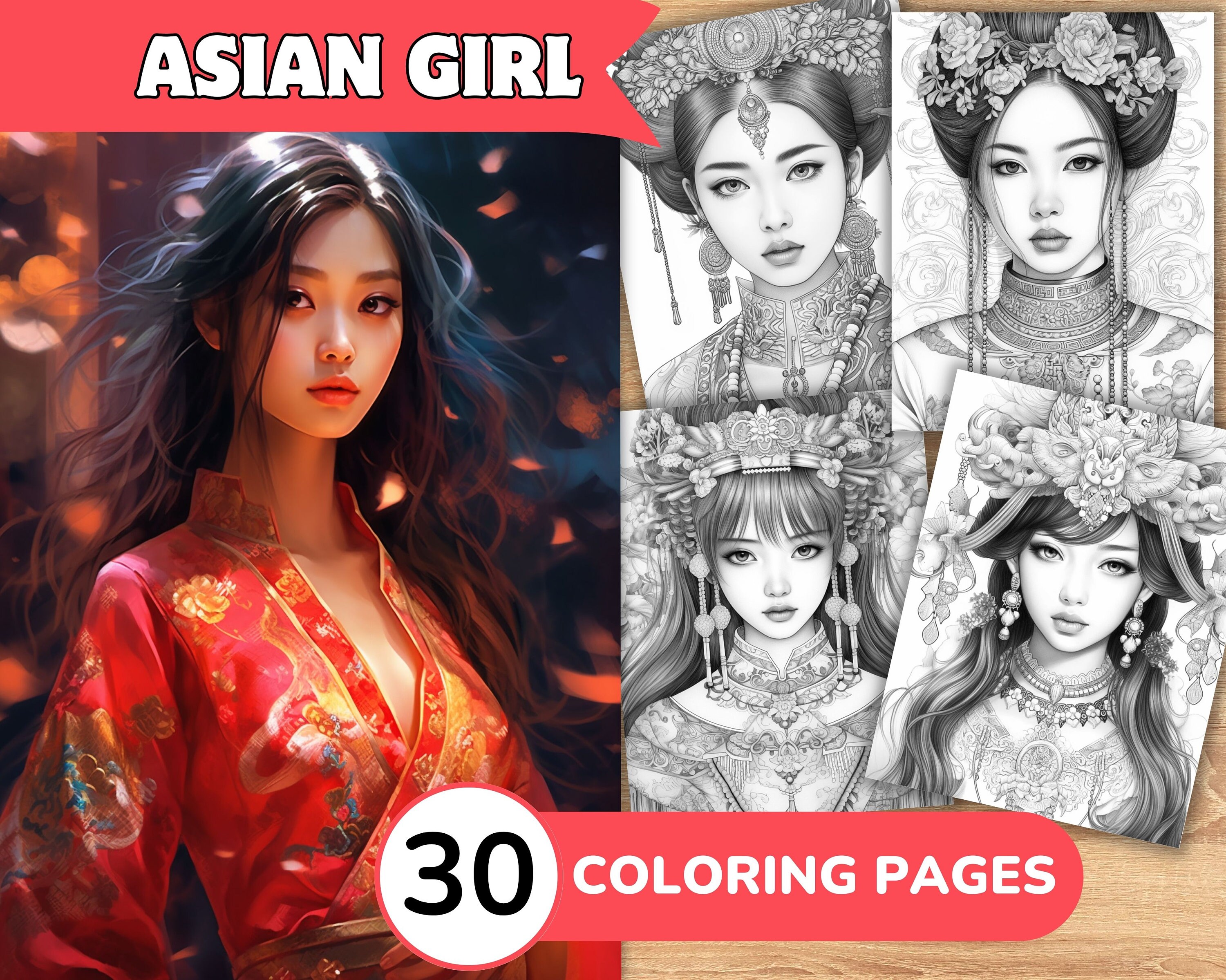 Asian Coloring Pages Asian Coloring Girl Coloring Book Girl - Etsy ...
