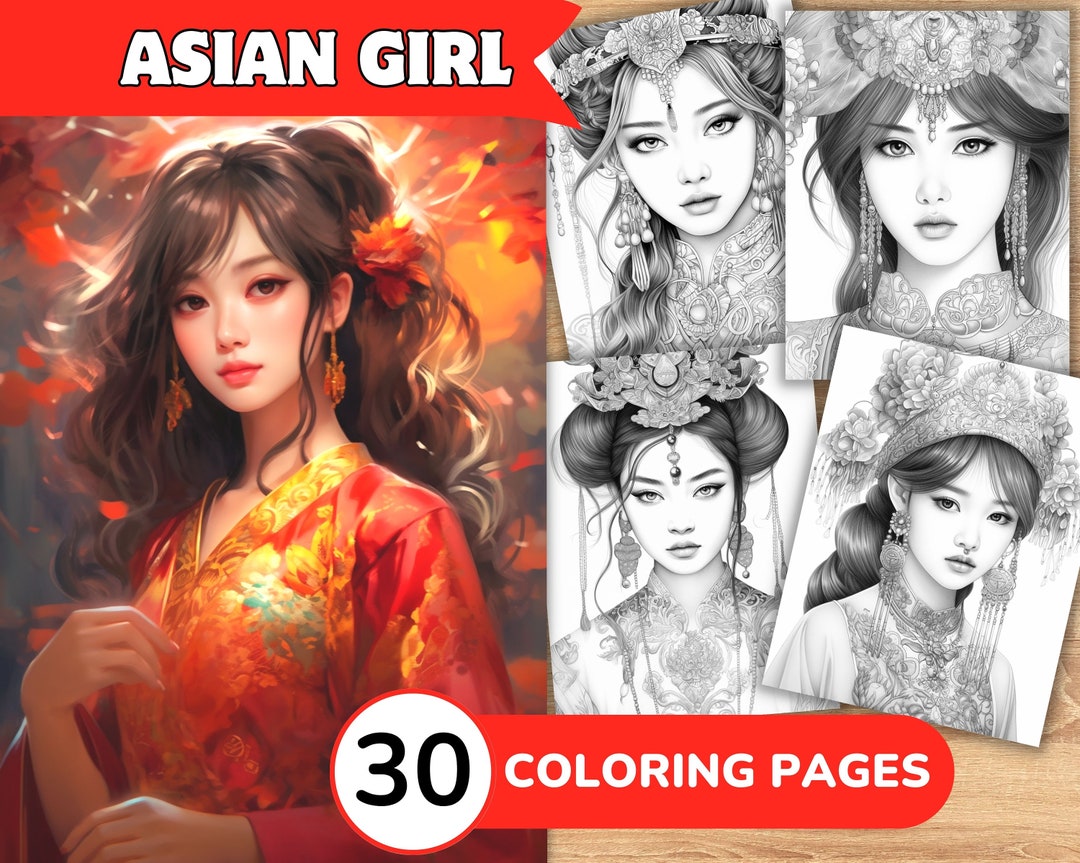 Asian Coloring Pages, Asian Coloring, Girl Coloring Book, Girl ...