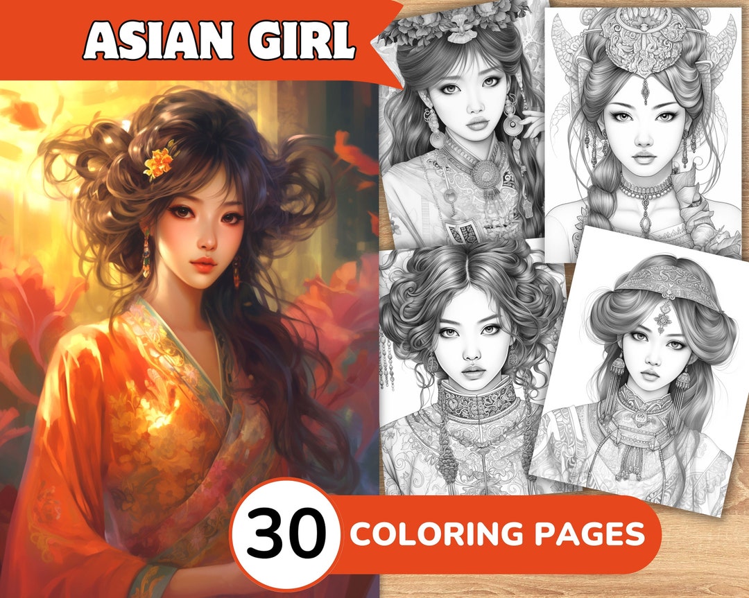 Asian Coloring Pages, Asian Coloring, Girl Coloring Book, Girl ...