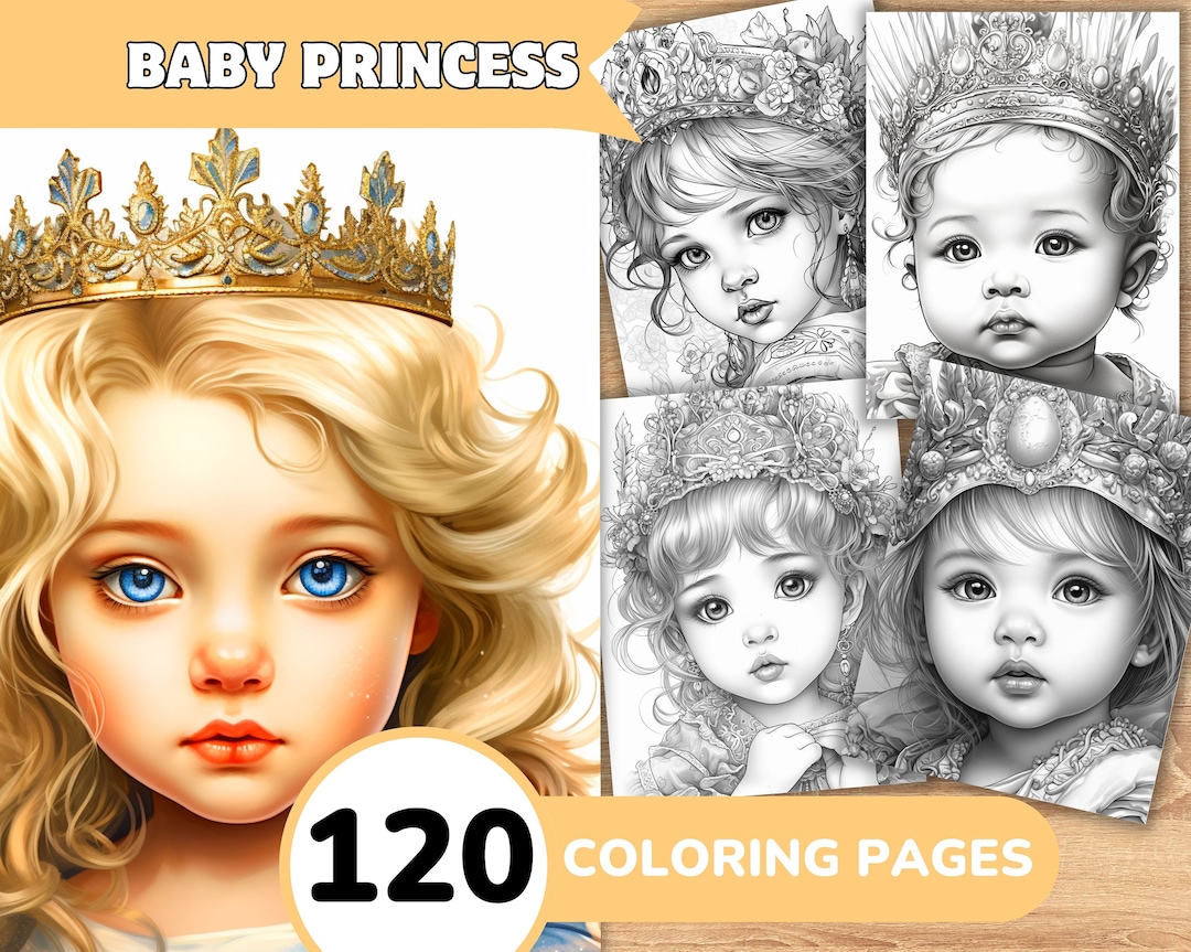 Princess Coloring Pages Book, Cute Princess Grayscale Coloring Book ...