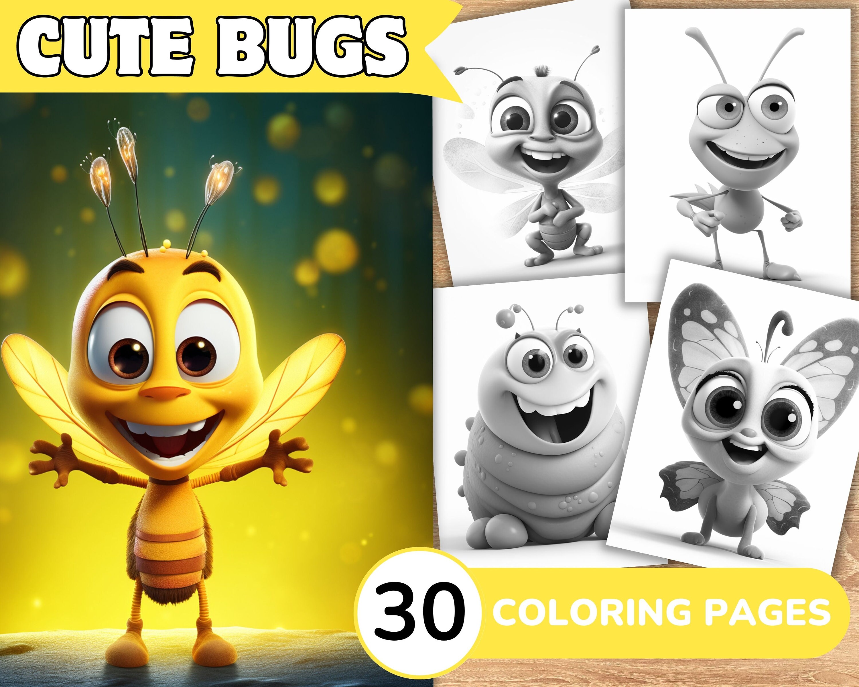 Cute Bugs Coloring Pages Book Bugs Coloring Pages Grayscale - Etsy