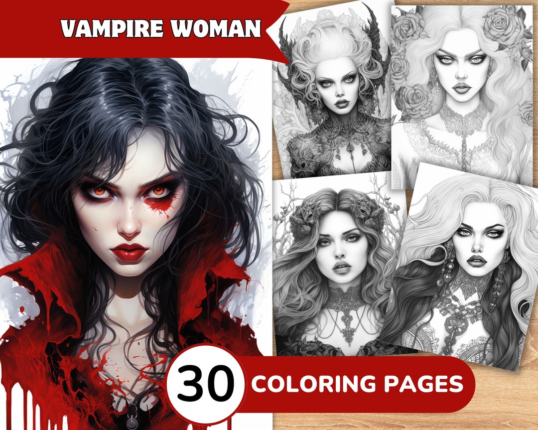 Vampire Coloring Pages, Vampire Coloring Book, Vampire Grayscale ...