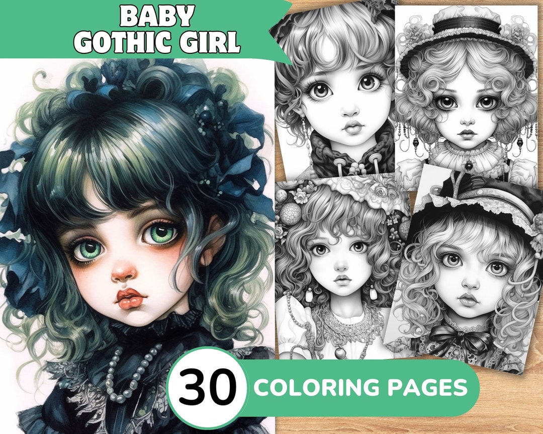 Gothic Girl Coloring Pages, Gothic Girl Coloring Book, Gothic Grayscale ...