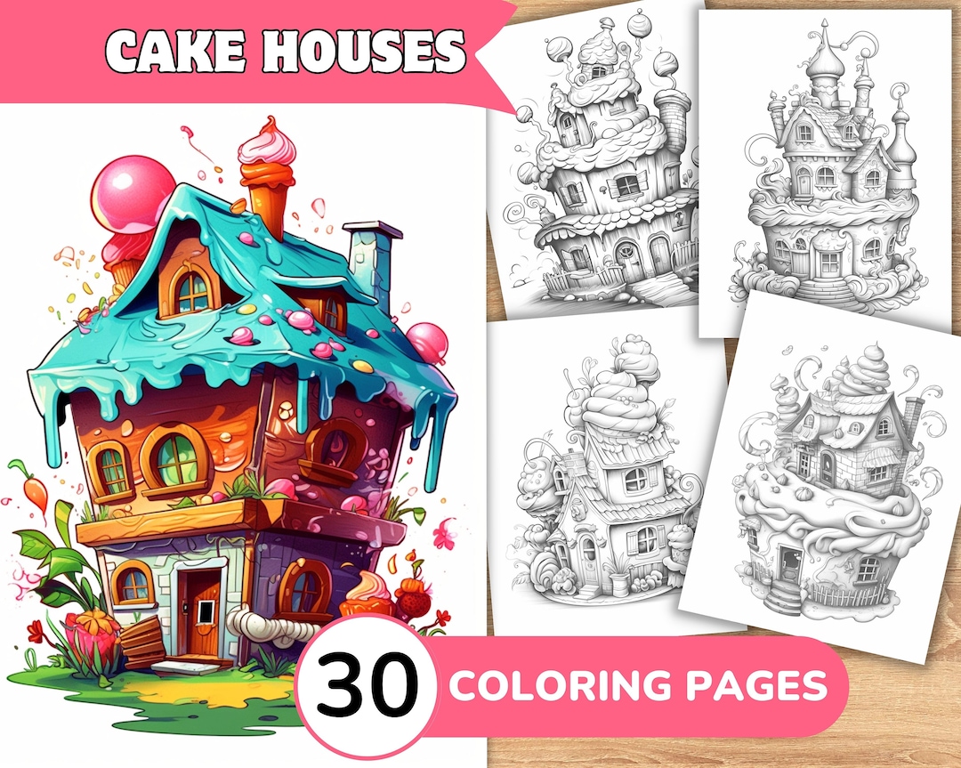 Cake Houses Coloring Book, Sweet Coloring, House Coloring Pages, Fairy ...