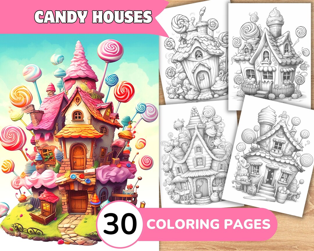 Candy Houses Coloring Book, Candy Coloring, Sweet Coloring, House ...