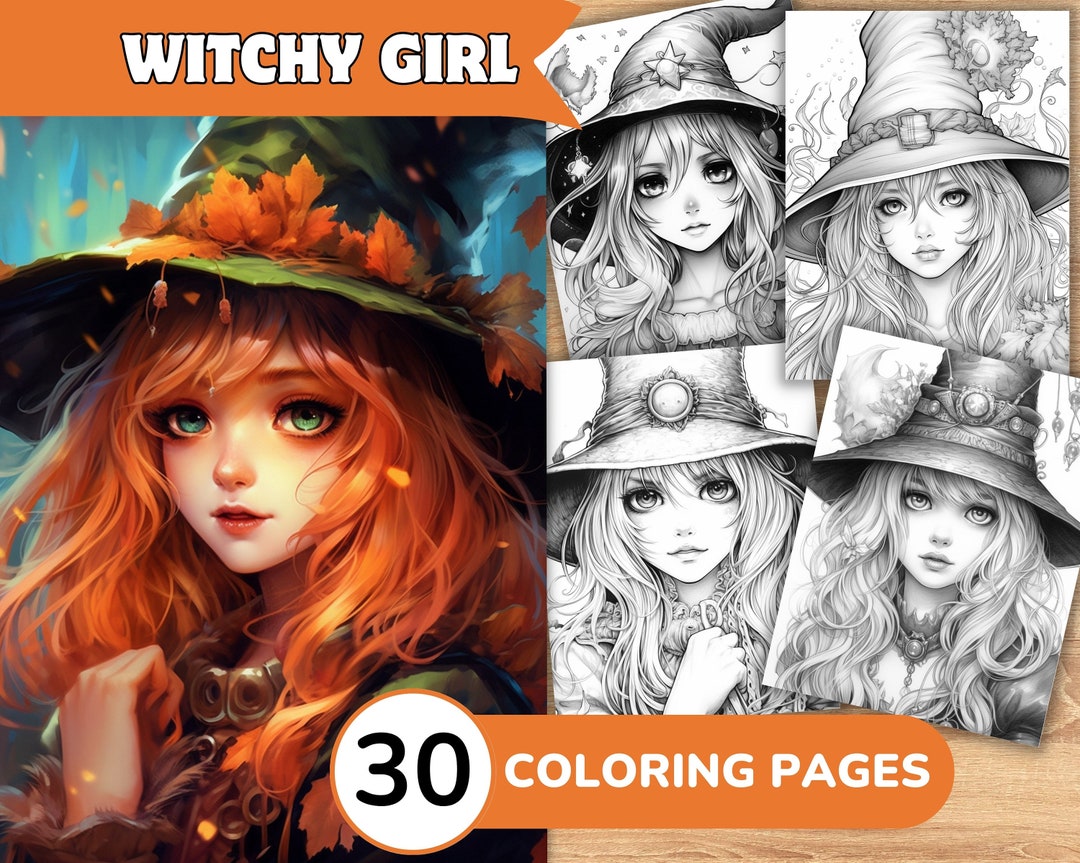 Witch Coloring Pages, Witch Coloring Book, Witch Grayscale Coloring ...