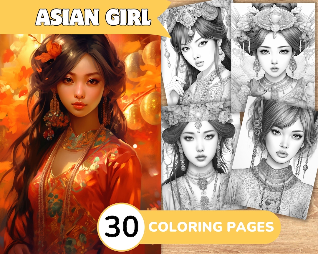Asian Coloring Pages Asian Coloring Girl Coloring Book Girl - Etsy