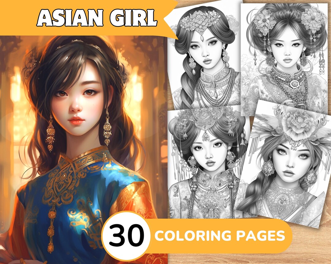 Asian Coloring Pages, Asian Coloring, Girl Coloring Book, Girl ...