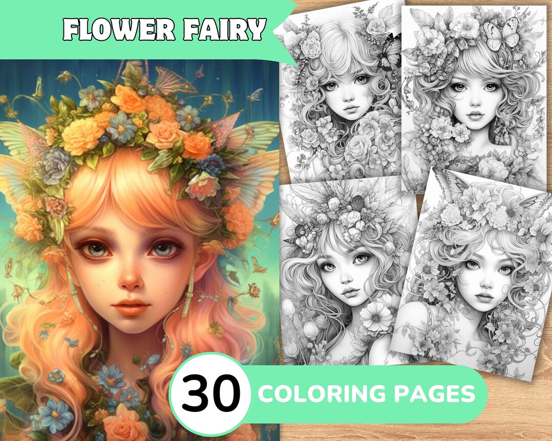 Flower Fairy Coloring Pages, Flower Fairy Coloring Book, Cute Fairy ...