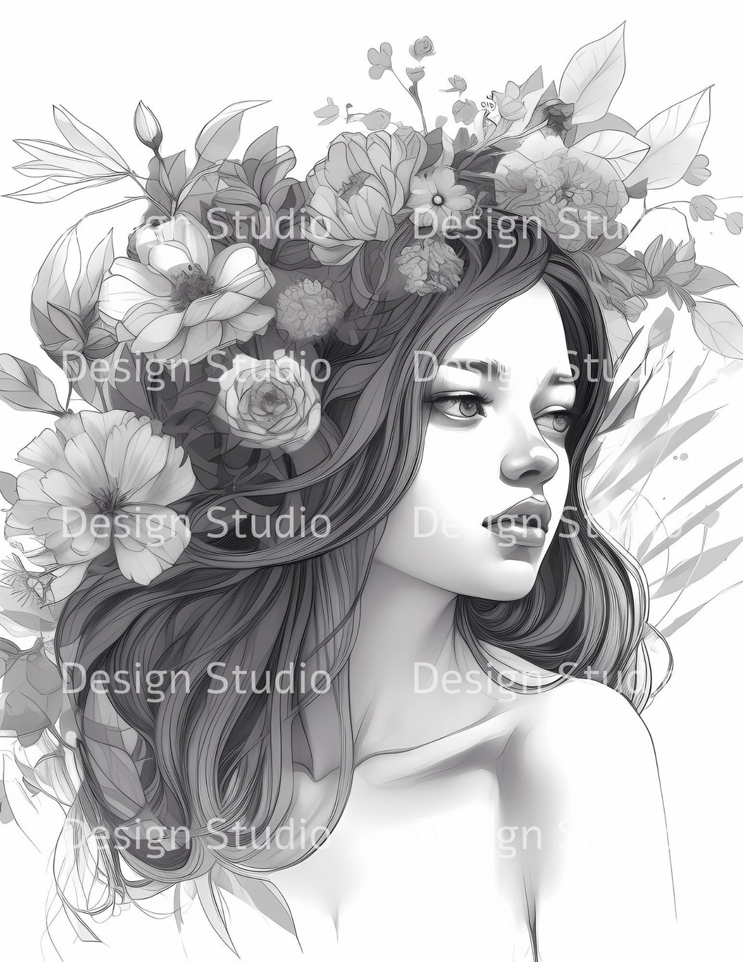 Flower Girl Coloring Page Coloring Printables Greyscale Colouring Pages