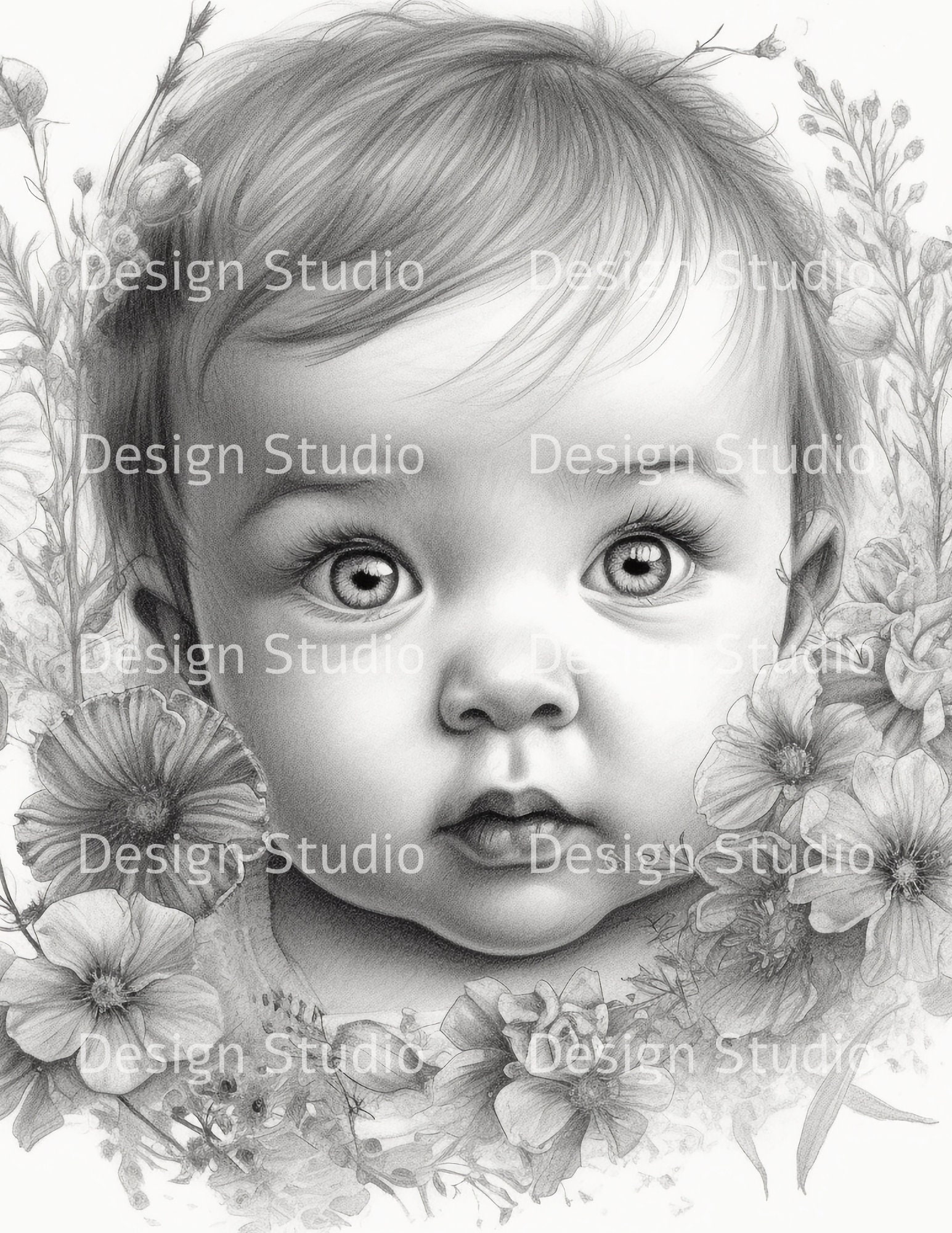Flower Baby Coloring Page - Coloring Printables - Greyscale Colouring ...