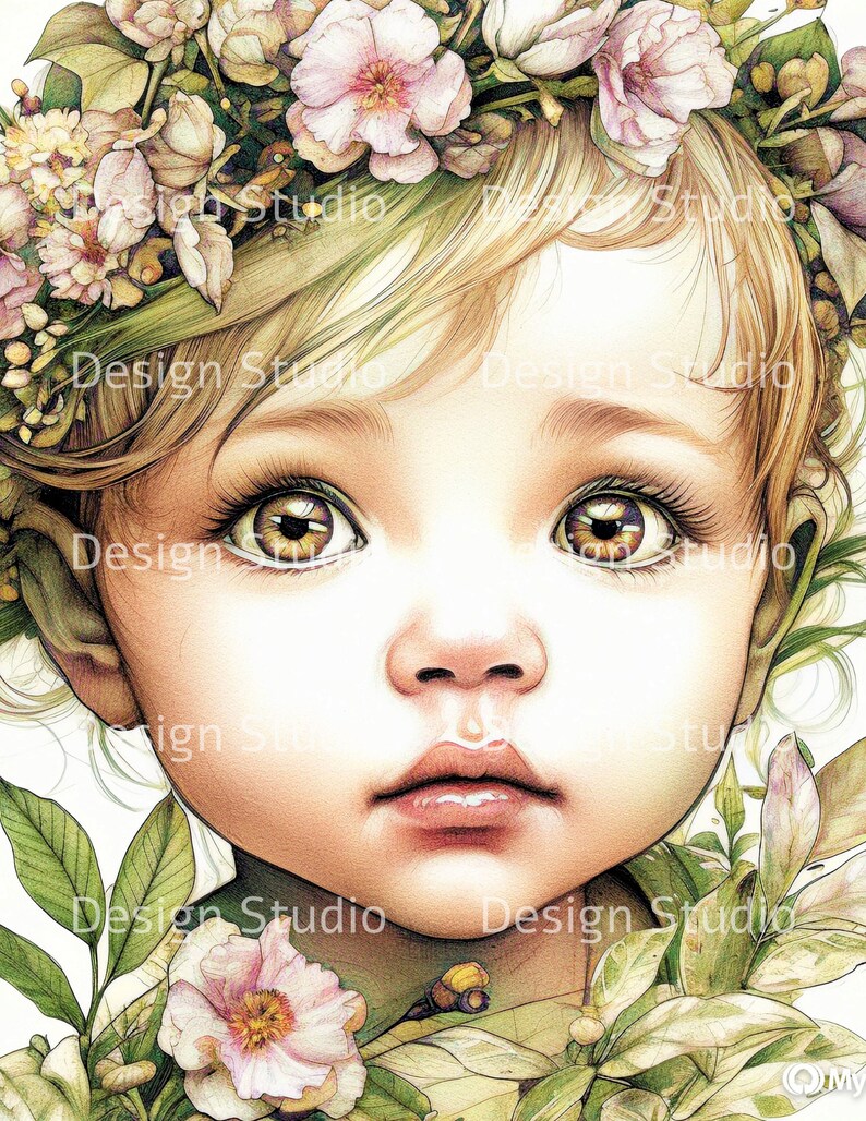 Flower Baby Coloring Page - Coloring Printables - Greyscale Colouring ...