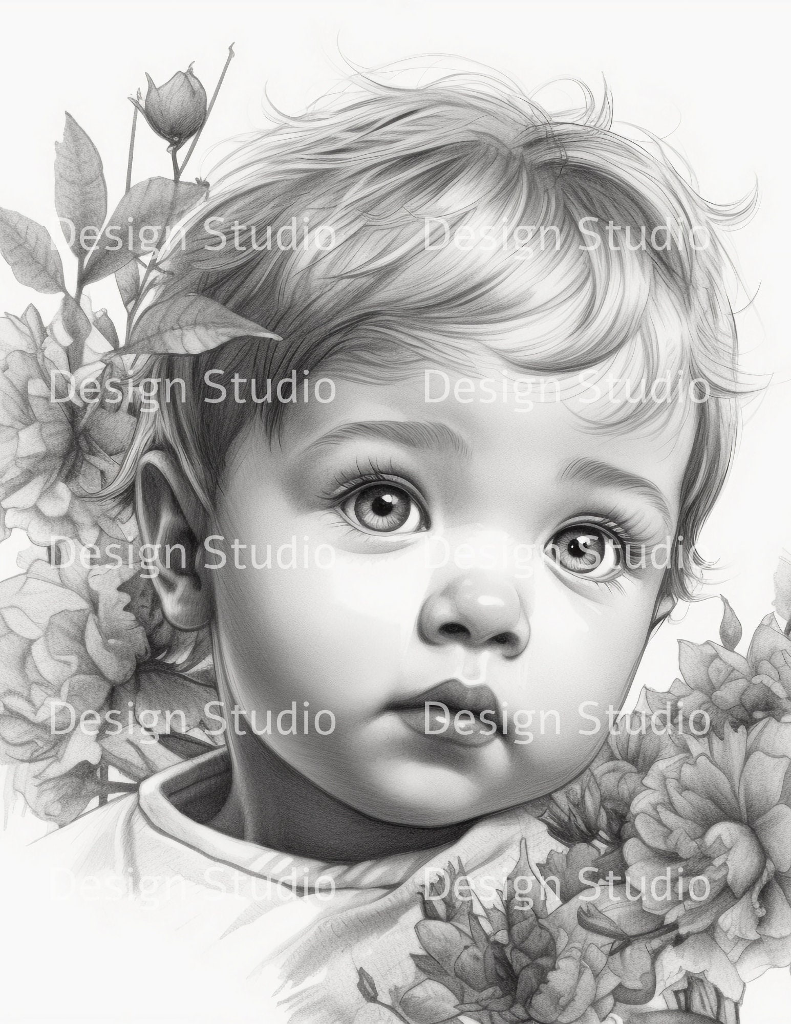 Flower Baby Coloring Page - Coloring Printables - Greyscale Colouring ...