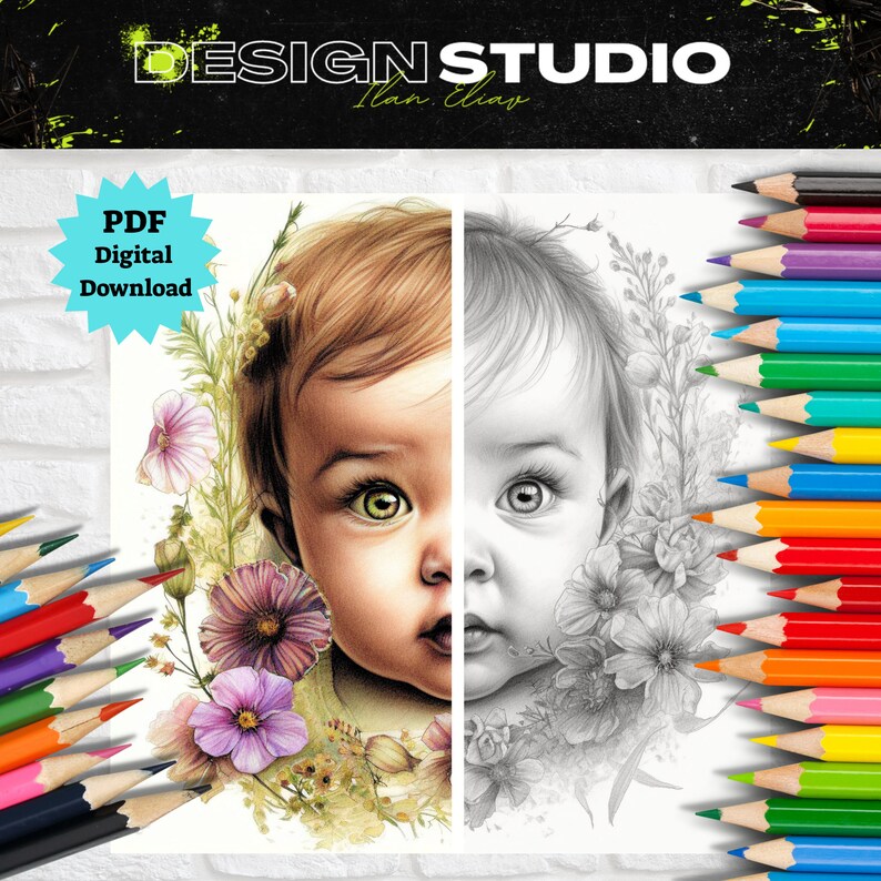 Flower Baby Coloring Page - Coloring Printables - Greyscale Colouring ...