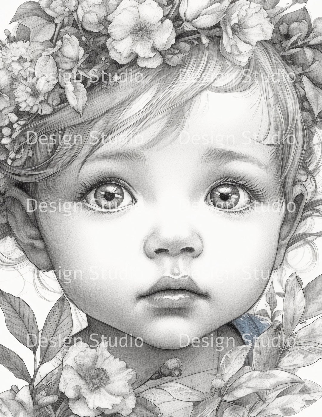 Flower Baby Coloring Page - Coloring Printables - Greyscale Colouring ...