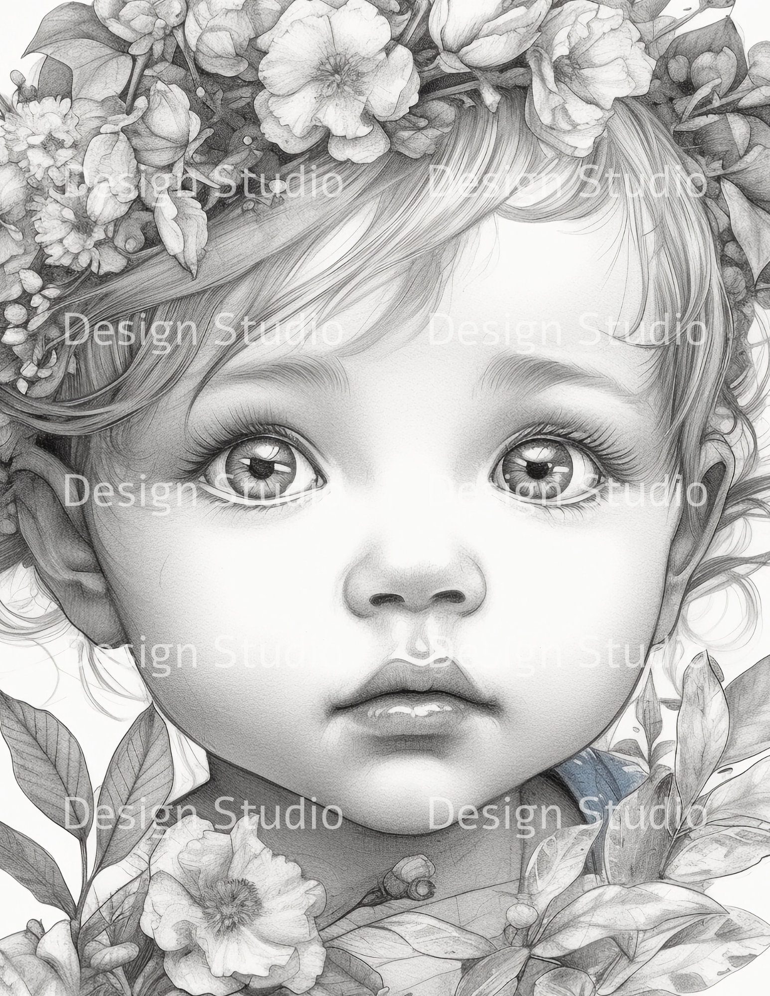 Flower Baby Coloring Page - Coloring Printables - Greyscale Colouring ...