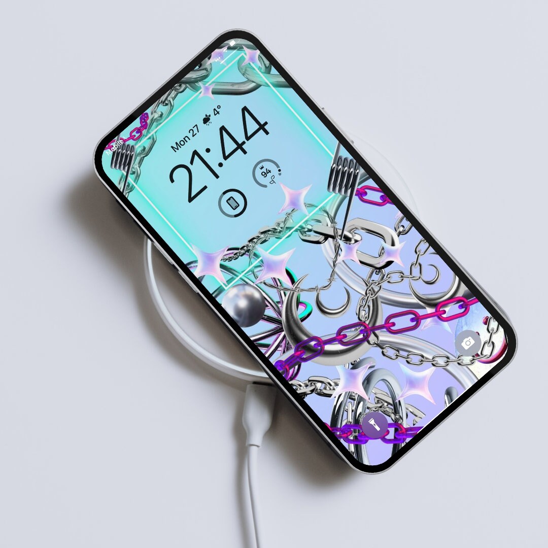 Cybercore Dreams: Neo Y2K iPhone Wallpaper With Shiny Metallic Details ...