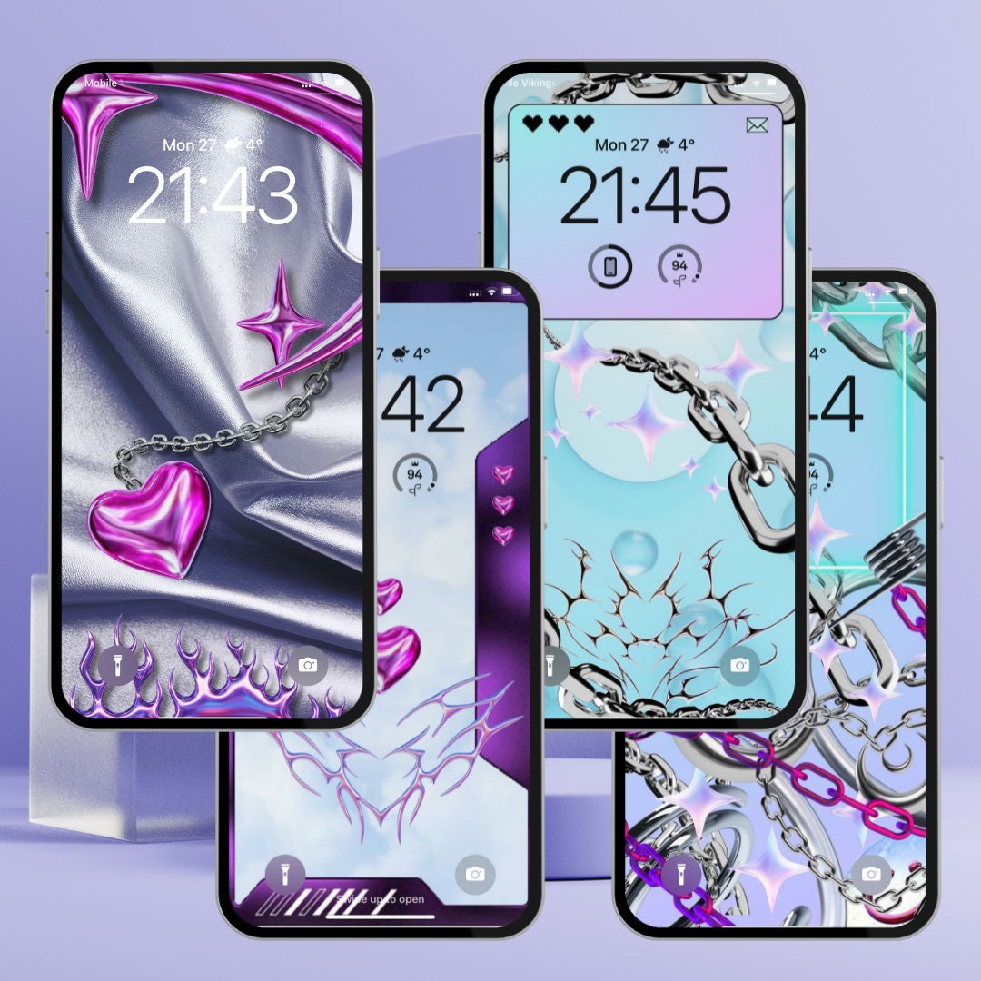 Neo Y2K Cybercore 4-pack Digital Wallpapers for iPhone - Ideal Gift Set ...