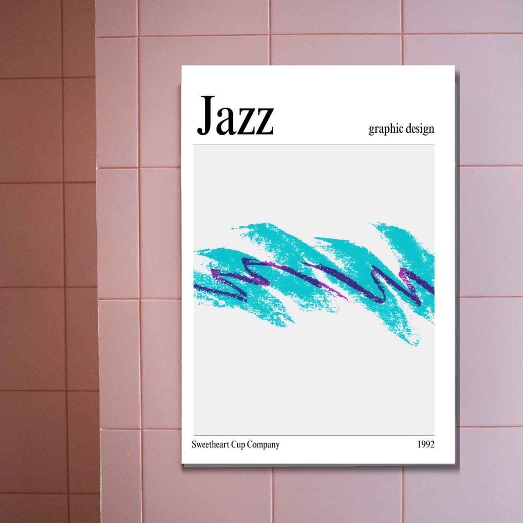 90s Jazz Paper Cup Poster Design Teal and Purple Digital Download Art ...