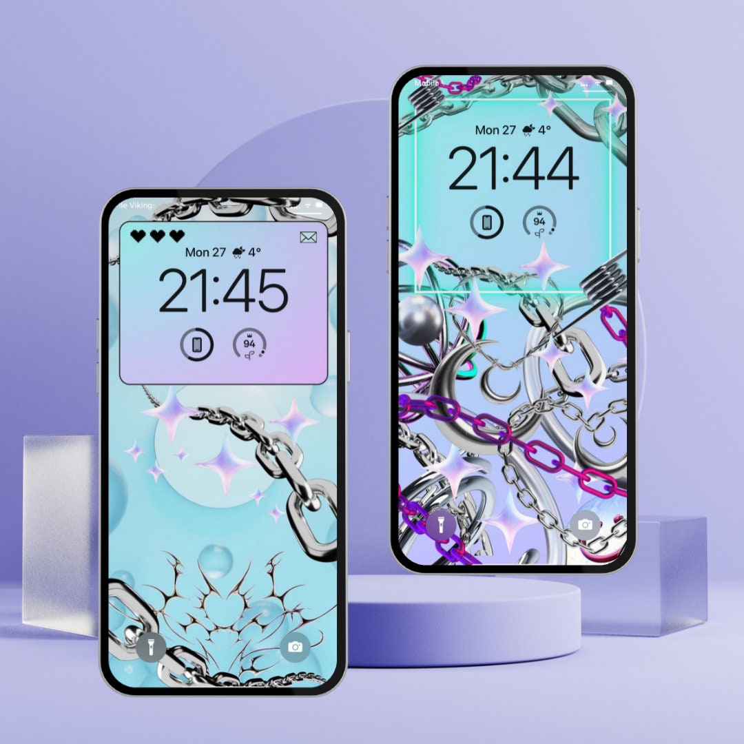 Neo Y2K Cybercore 4-pack Digital Wallpapers for iPhone - Ideal Gift Set ...