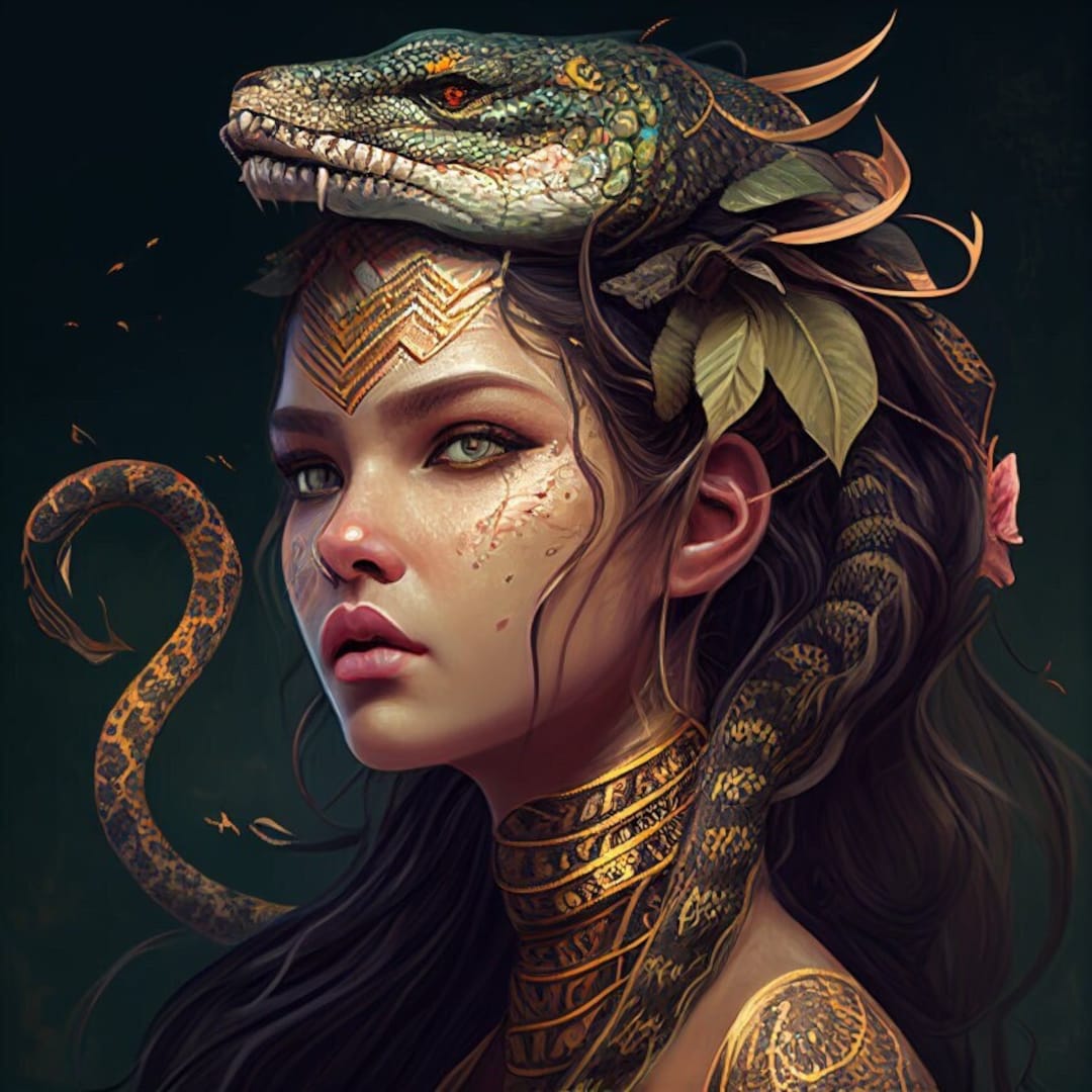Snake Woman Mythical Art Set of 3 digital Fantasy Art - Etsy