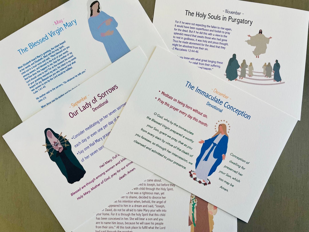 Liturgical Year 12 Devotional Cards, Catholic Monthly Devotional Cards ...
