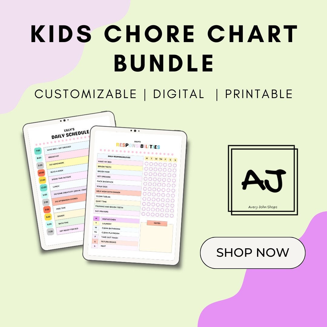 Customizable Kids Chore Chart Printable Template Fun and Organized Task ...