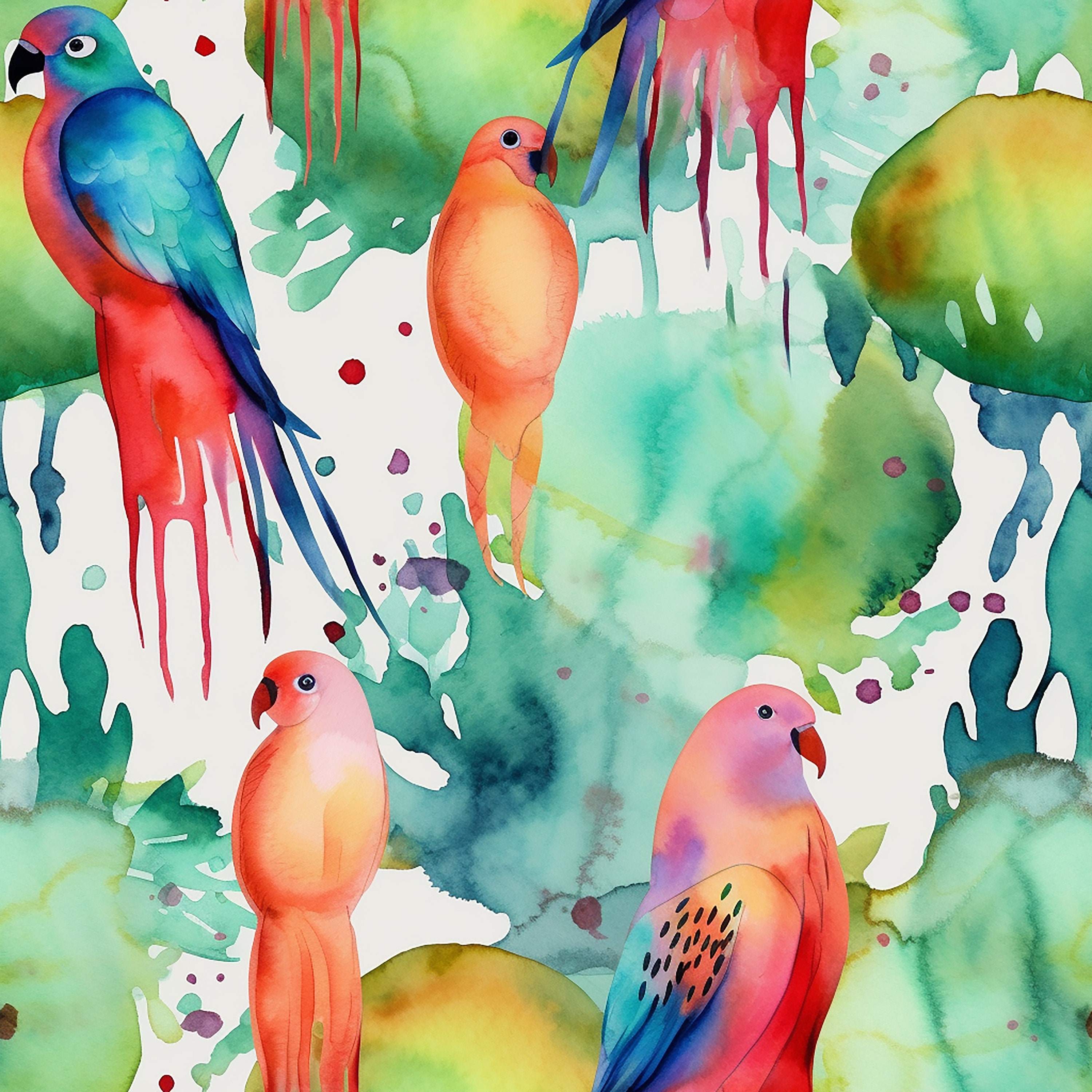 Tropical Birds Watercolor Pattern 8 Seamless Prints, Tropical Birds ...
