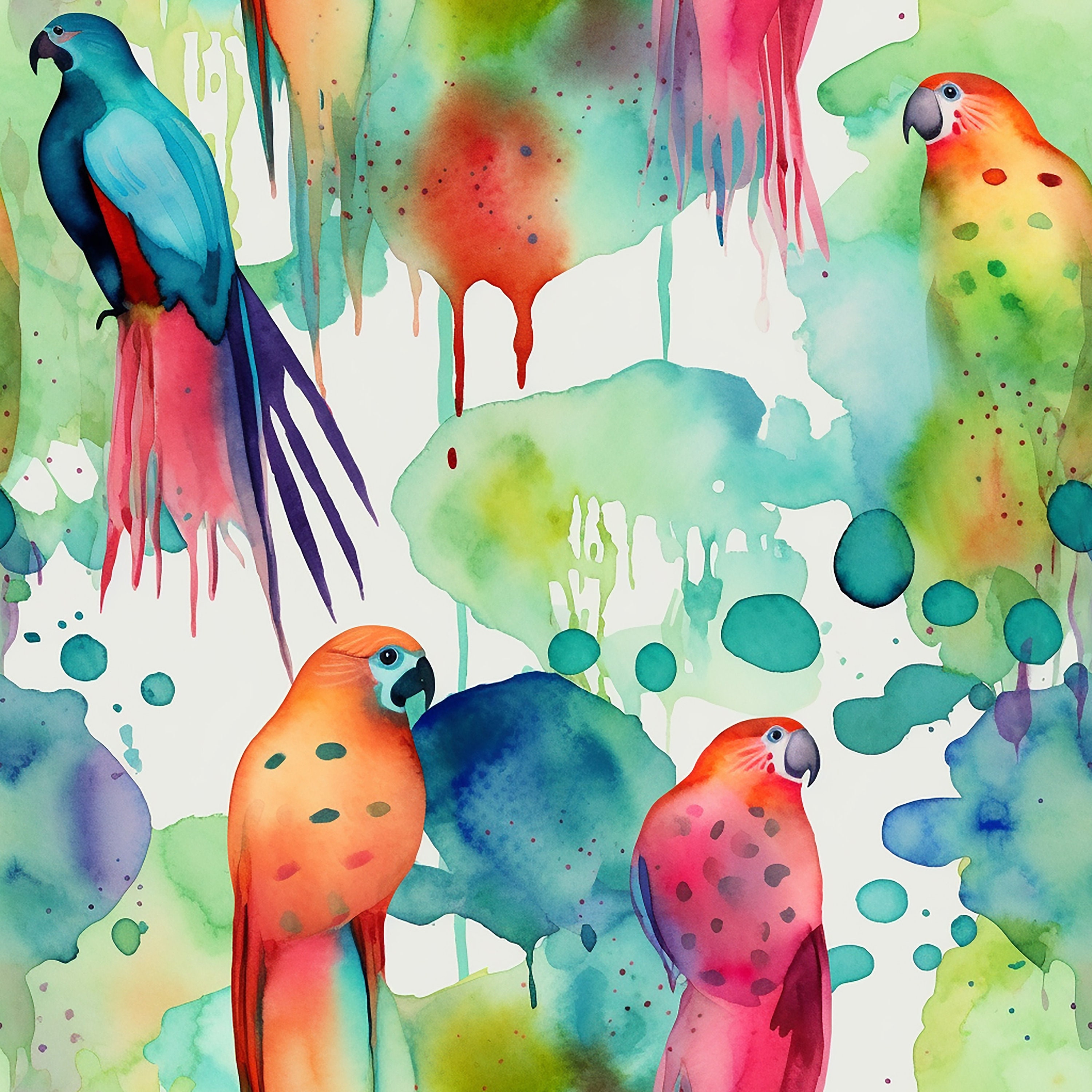 Tropical Birds Watercolor Pattern 8 Seamless Prints, Tropical Birds ...