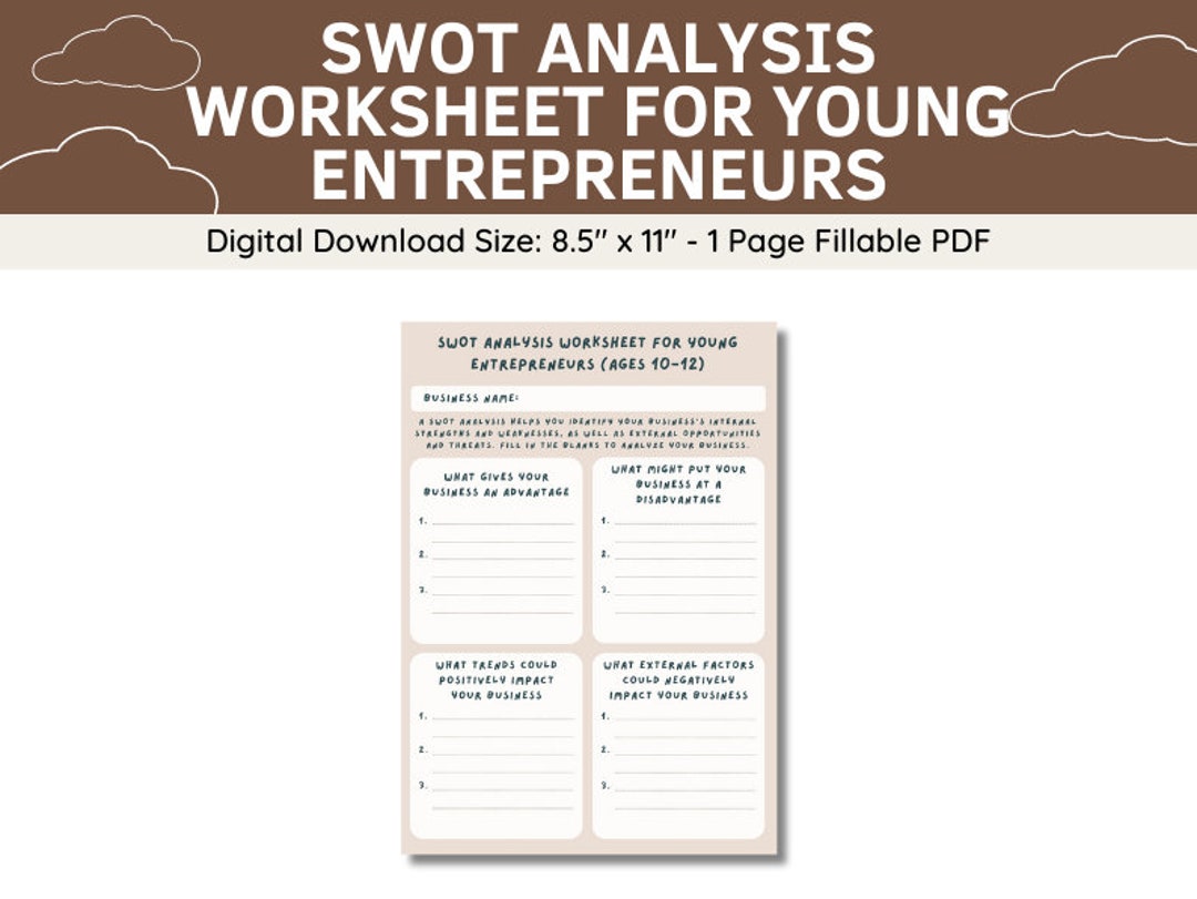 SWOT Analysis Worksheet for Young Entrepreneurs 10-12 Years Old - Etsy
