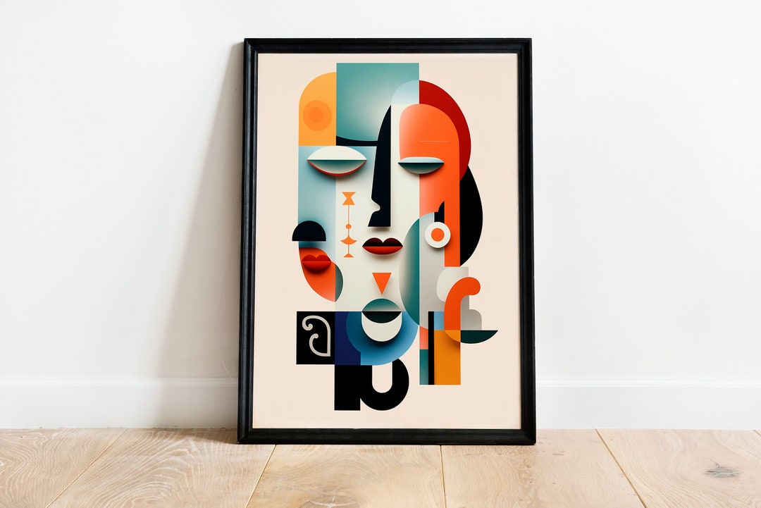 Abstract Face Print Mid Century Modern Digital Art Face Deconstruction ...