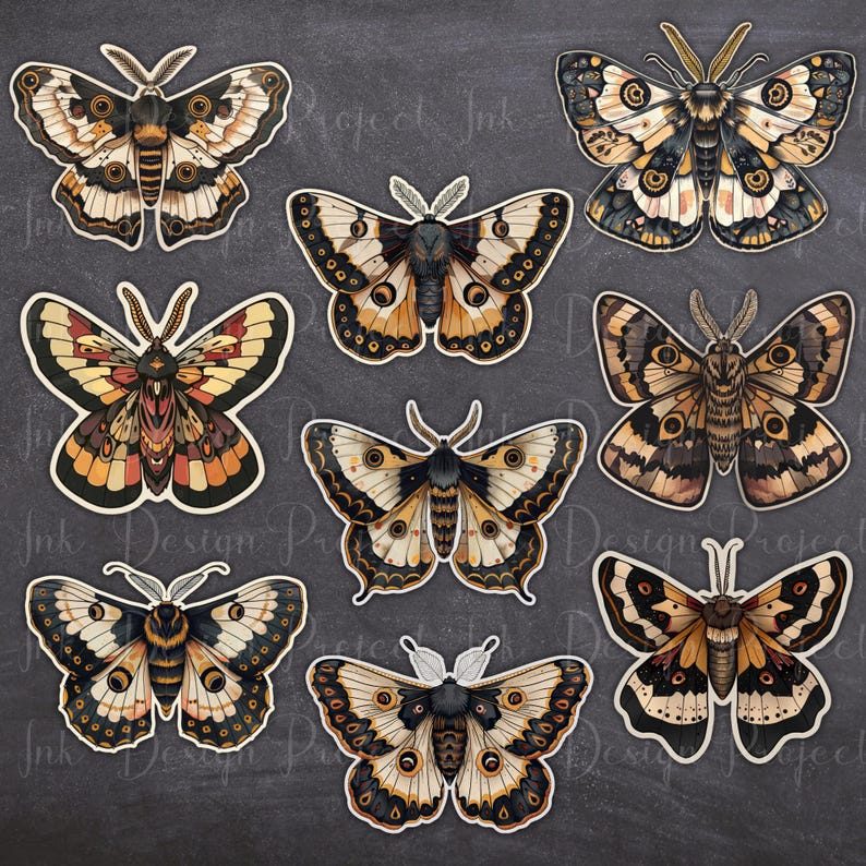 Vintage Moth Clipart Set | Printable Fussy Cut Moths | Neutral Insect ...
