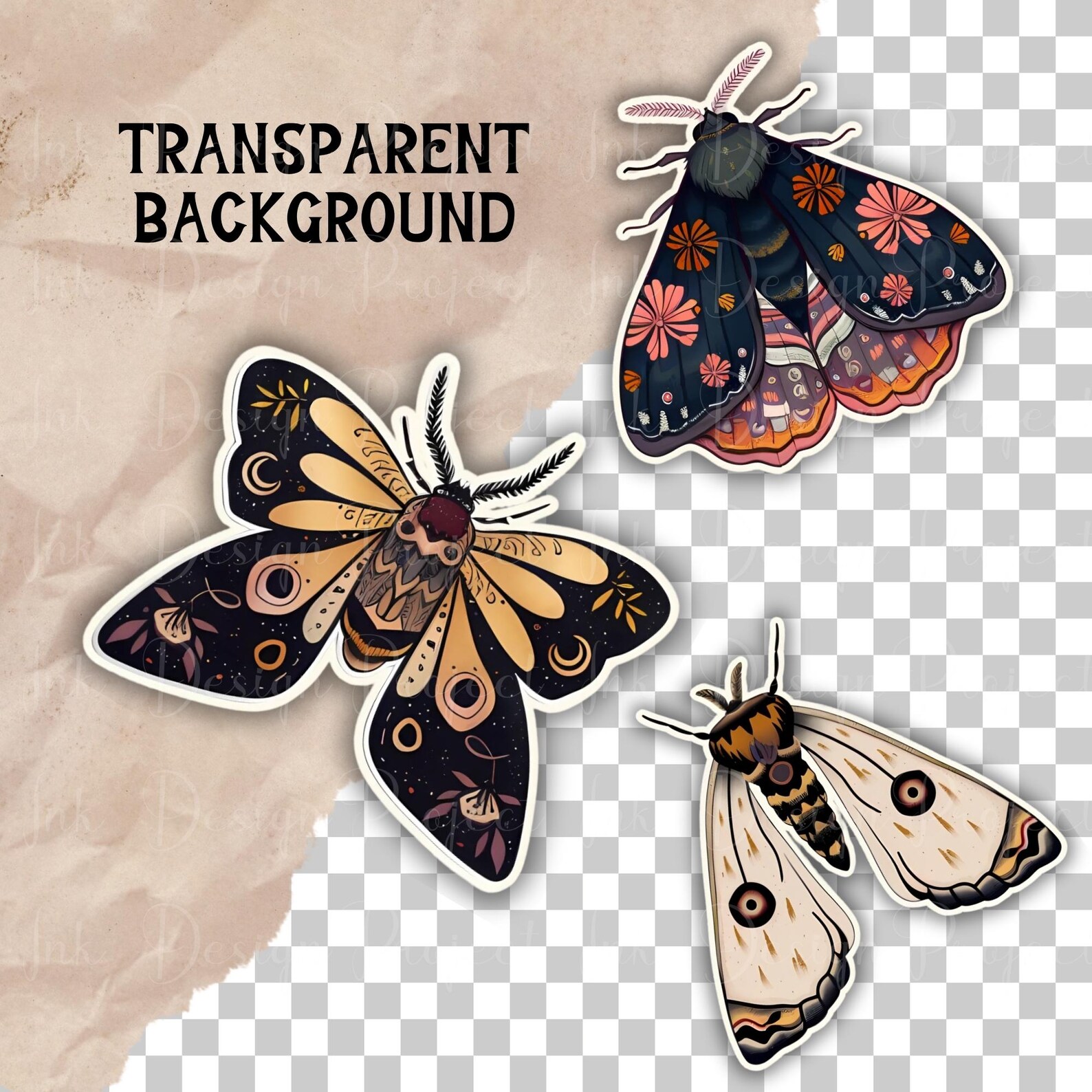 Vintage Moth Clipart Set | Printable Fussy Cut Moths | Neutral Insect ...