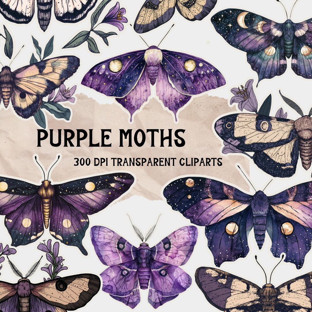 Purple Moth Clipart: Watercolor Gothic Insects (digital Download) - Etsy