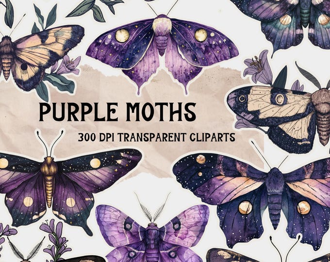 Purple Moth Clipart: Watercolor Gothic Insects (digital Download) - Etsy