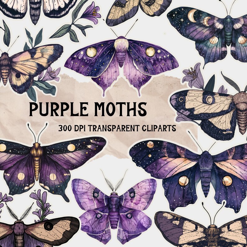 Purple Moth Clipart: Watercolor Gothic Insects (digital Download) - Etsy