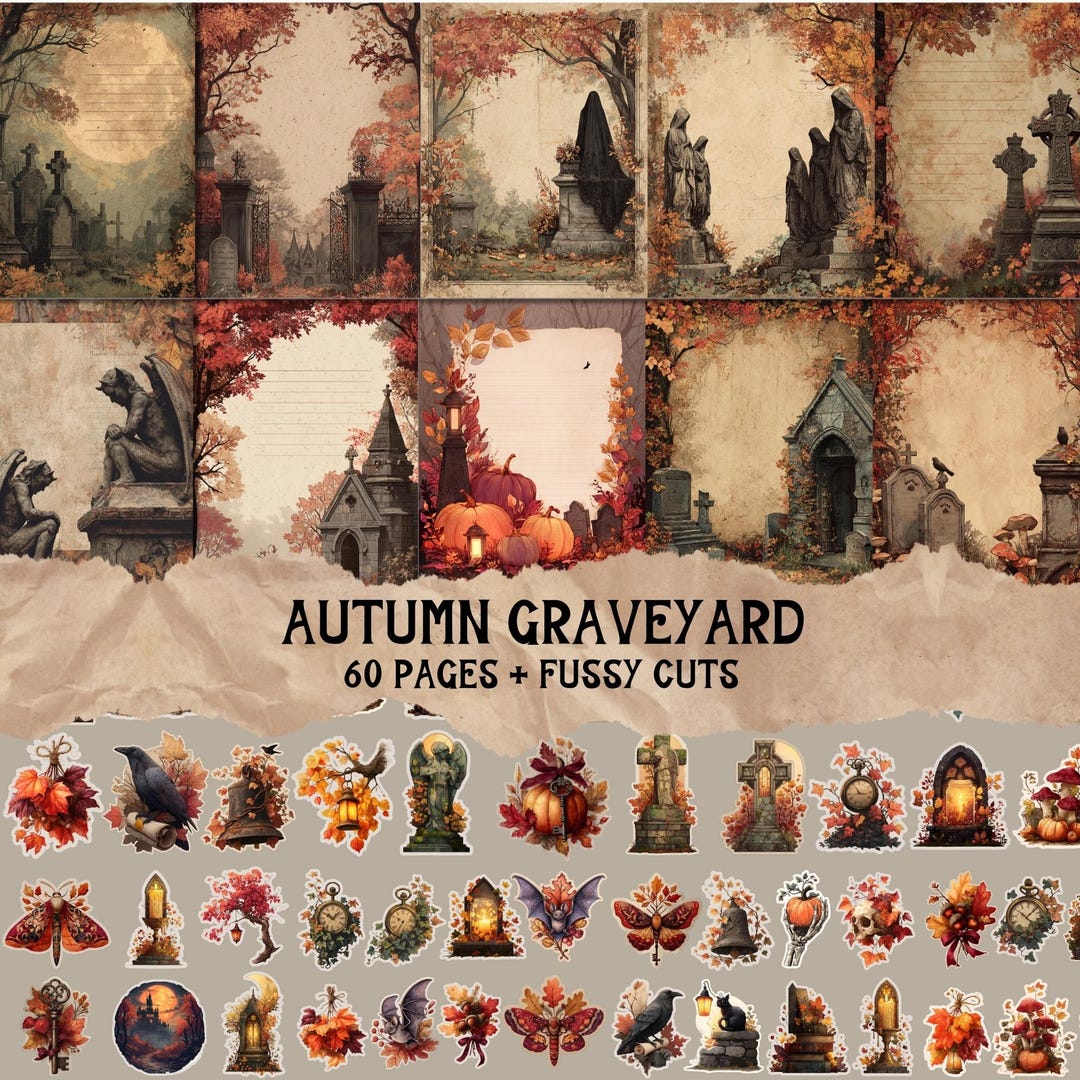 Graveyard Junk Journal Kit, Autumn Gothic Cemetery Printable Pages ...