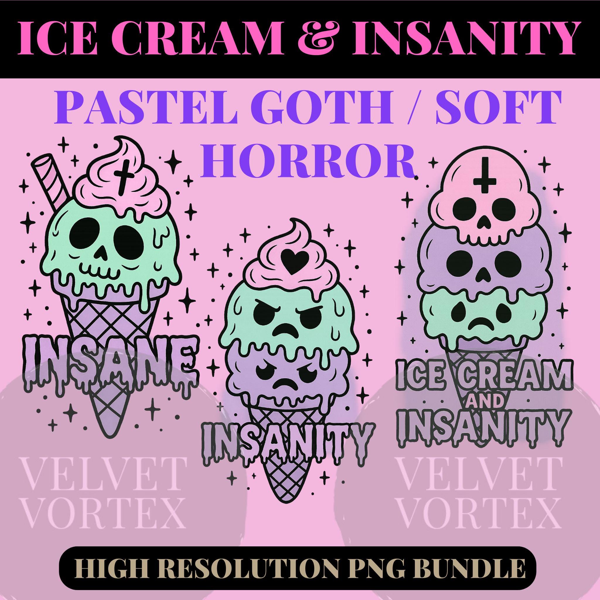Pastel Goth Ice Cream Clipart Bundle | Soft Horror Kawaii Pngs | Drippy ...