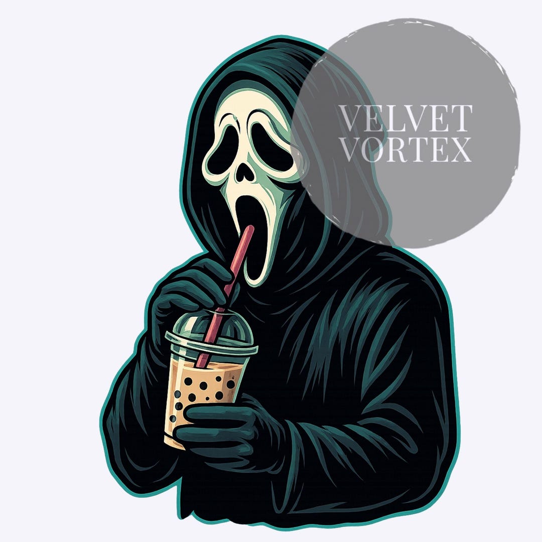 Slasher Drinking Boba PNG | Funny Horror Clipart | Killer Kawaii Bubble ...