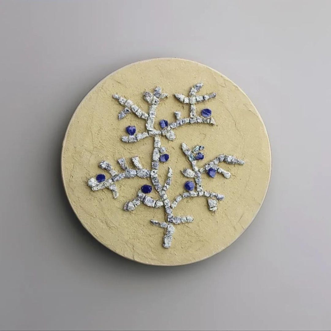 Blueberries. Hand-cut Marble & Smalt Mosaic Art, Botanical Round Wall ...
