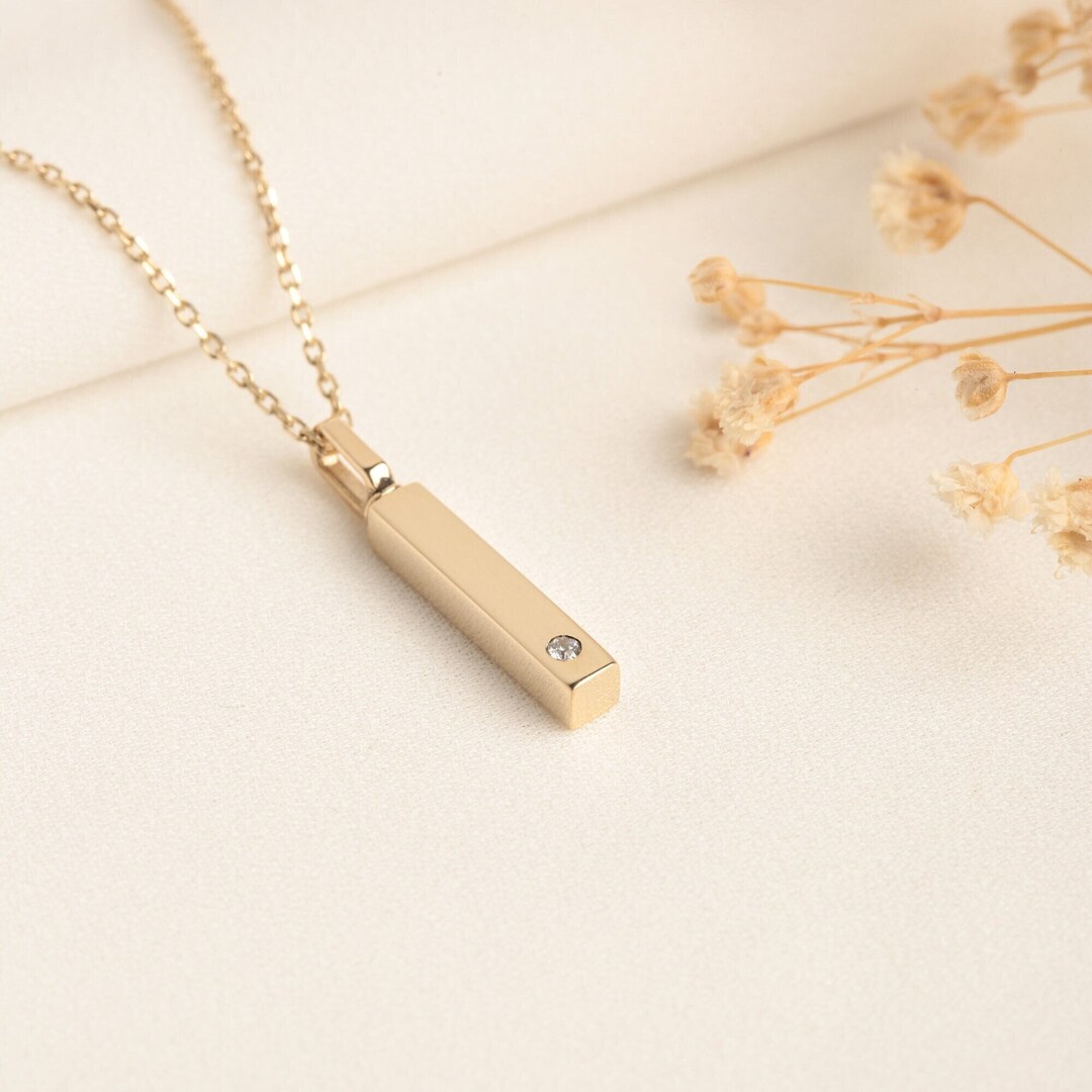 14K 18K Real Gold Bar Cremation Urn Necklace Vertical Diamond - Etsy