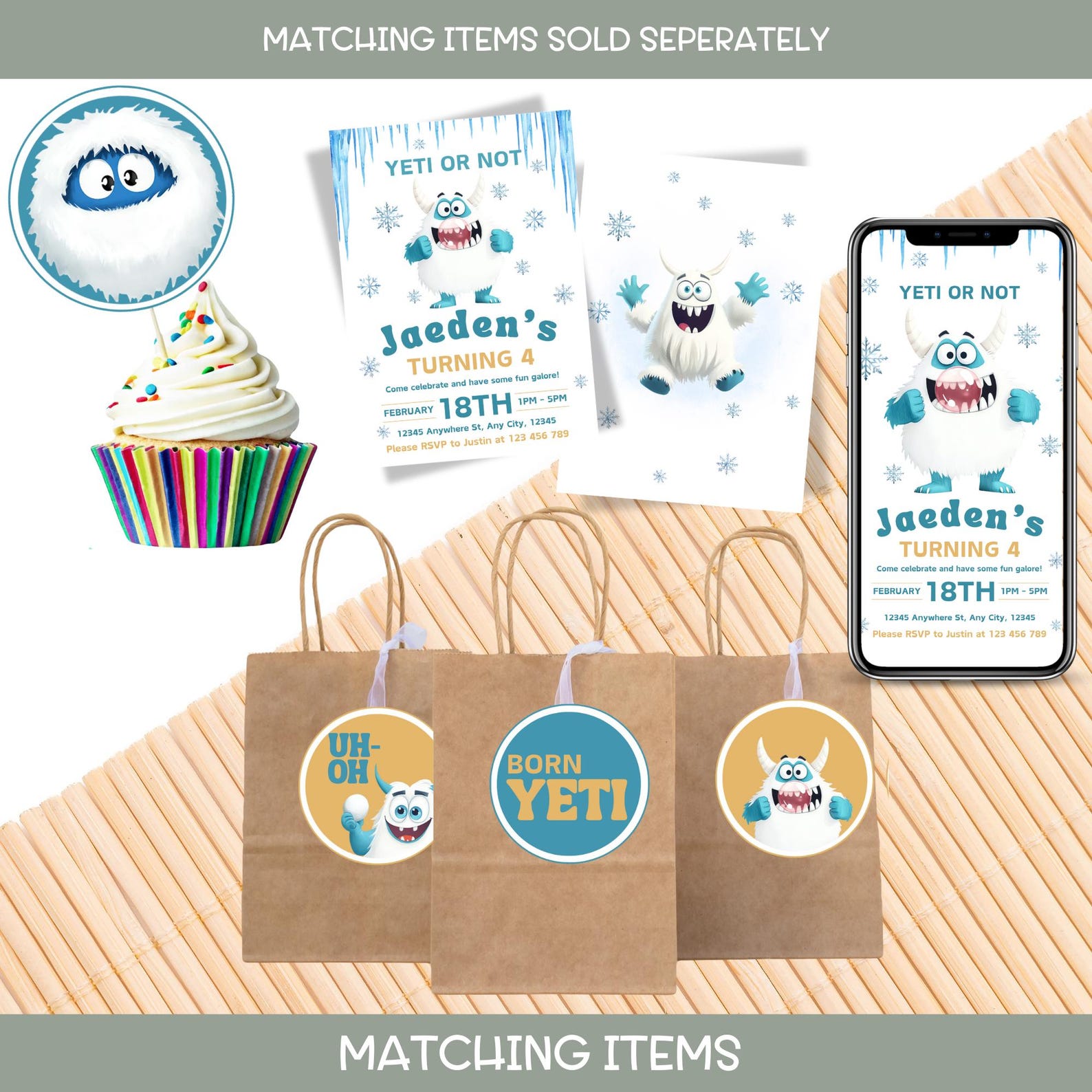 Yeti Birthday Thank You Tags: Chibi Monster Favor Stickers (canva Edit ...