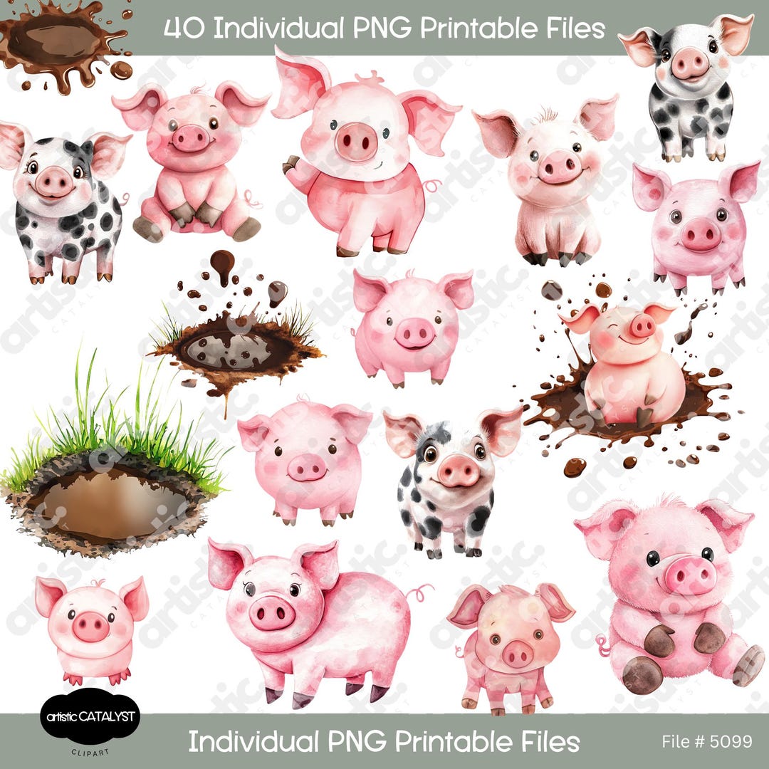 Watercolor Farm Pig Clipart - Cute Barn Animals Sublimation Bundle for ...