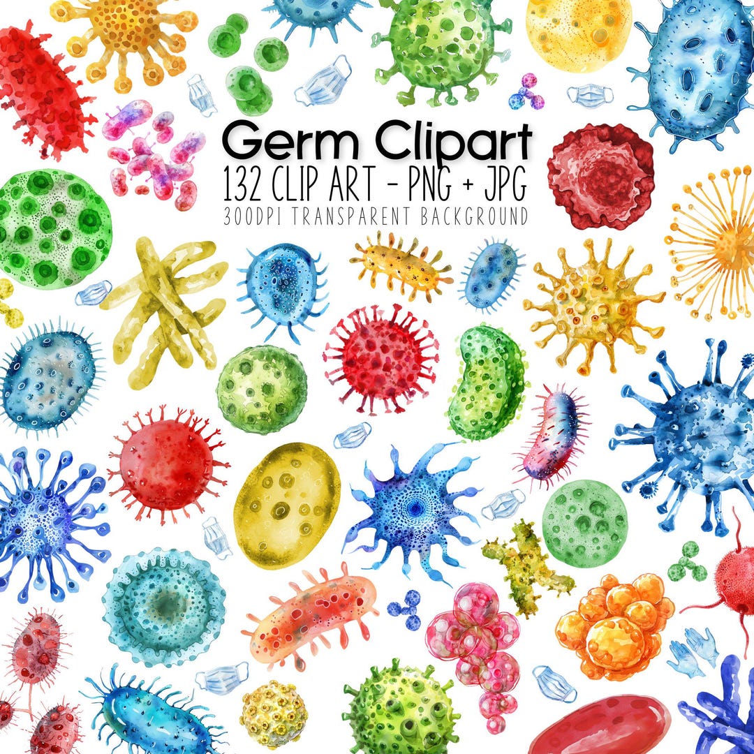 Watercolor Germs Clipart Bundle: Biology PNG Designs (digital Download ...