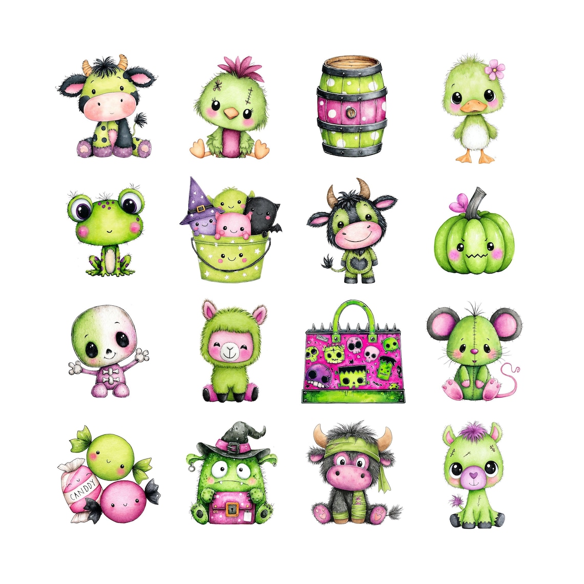 Frankenstein PNG Clipart Bundle, 140 Watercolor Halloween Illustrations ...