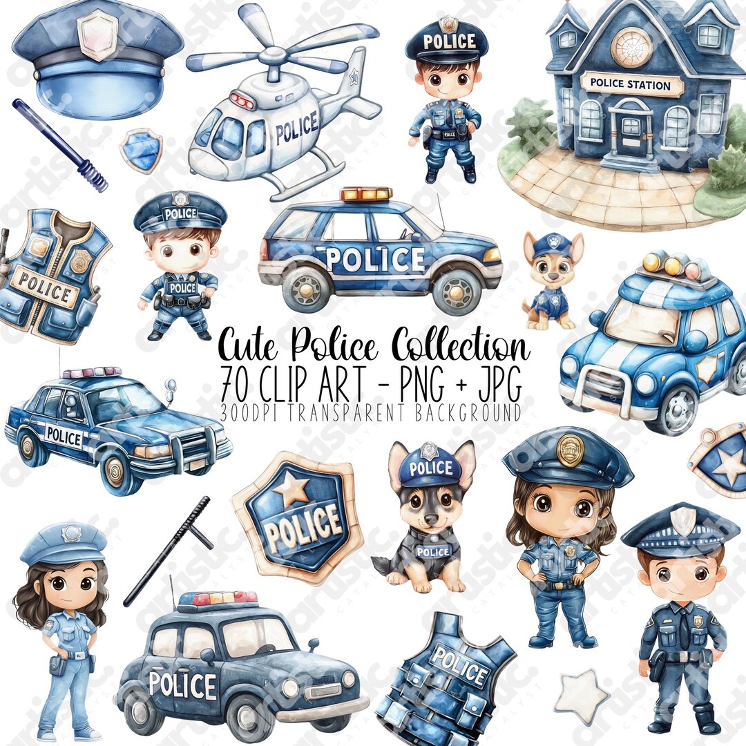 Watercolor Police Clipart Bundle – 70 PNG Images, Nursery & Craft - Etsy