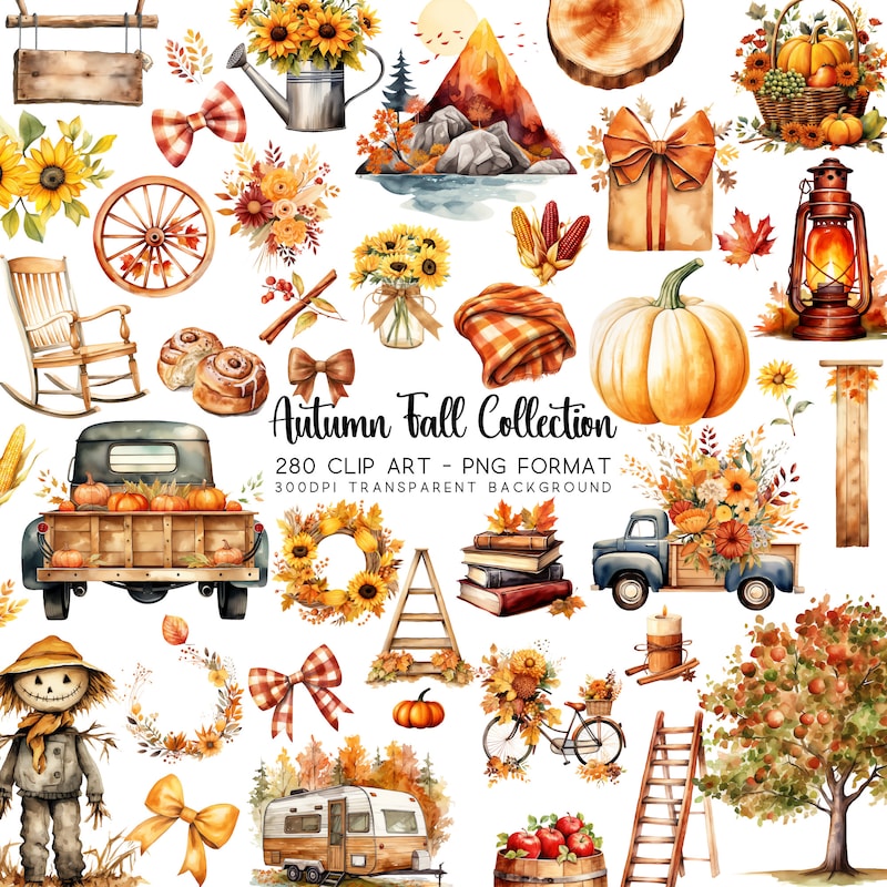 Fall Watercolor Clipart - Etsy
