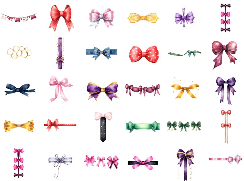 Bow Clipart Watercolor Ribbon Clip Art Bundle Set - Etsy