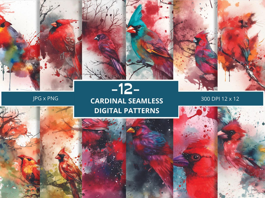 Watercolor Cardinal Seamless Pattern: 12 PNG/JPG Digital Papers - Etsy